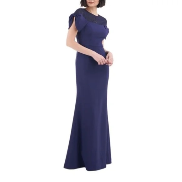 Dresses | Js Collections Annalise Bow Mermaid Gown Elegant Navy Blue ...